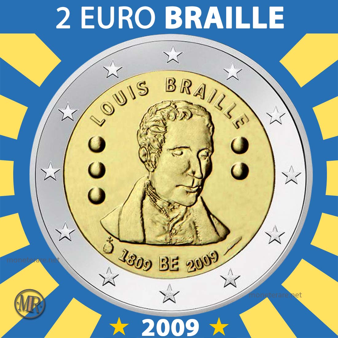 2 Euro Louis Braille 2009 Belgio - Valore della Moneta | Moneterare